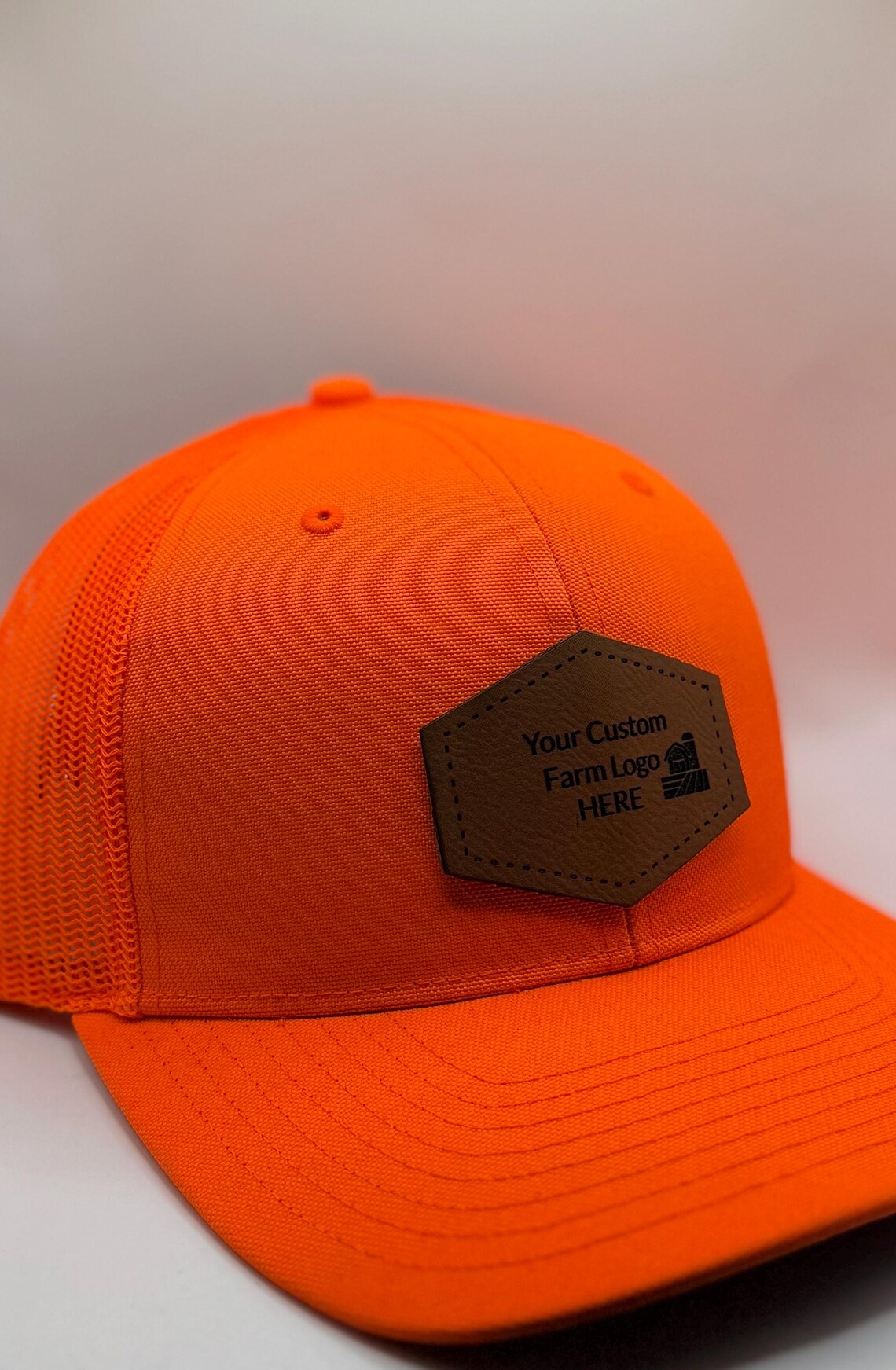 Custom Farm Logo Leather Patch Hat | Personalized Richardson 112 ...