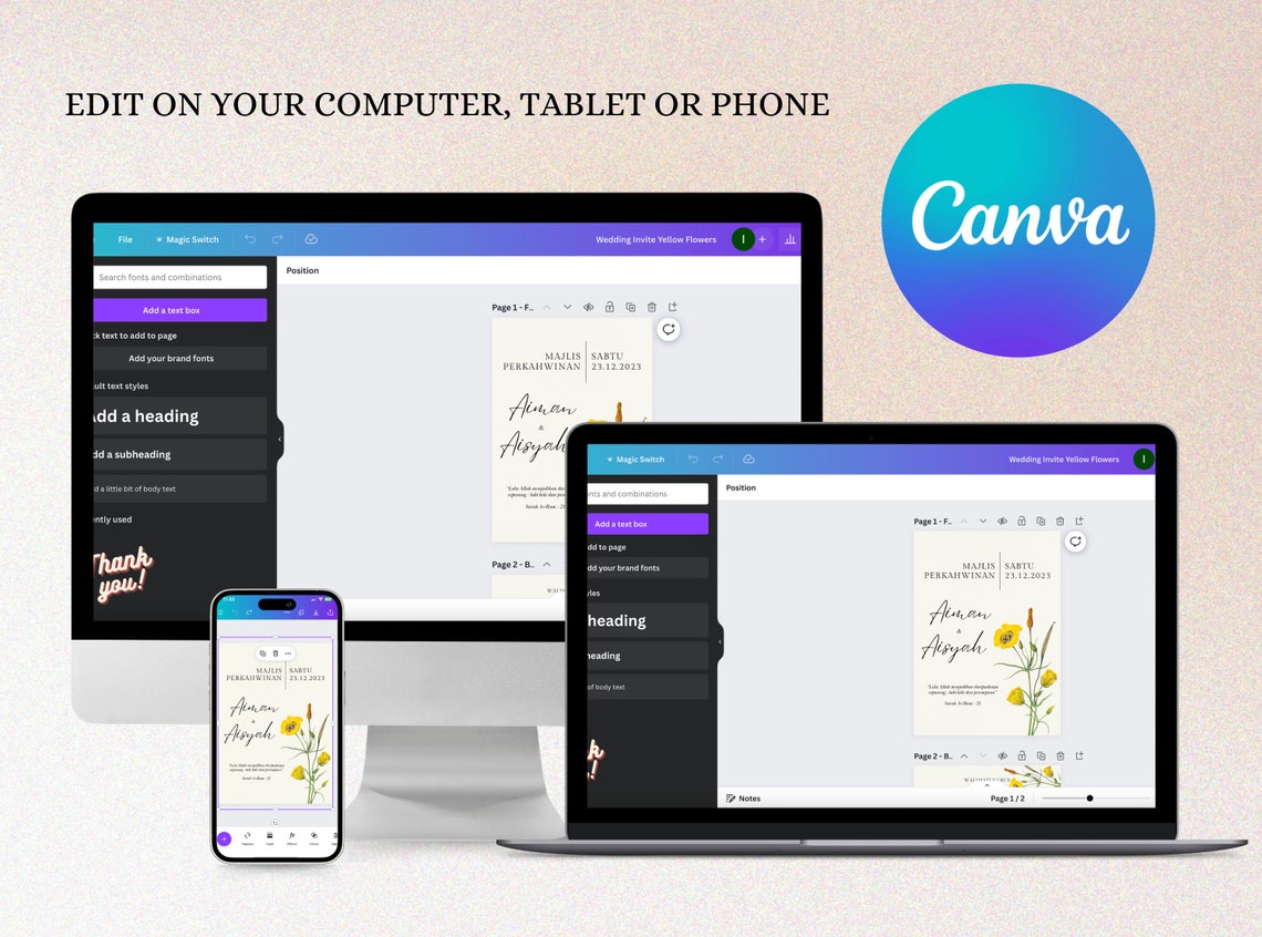 Canva Template | Wedding Invitation Template | Templat Kad Undangan ...