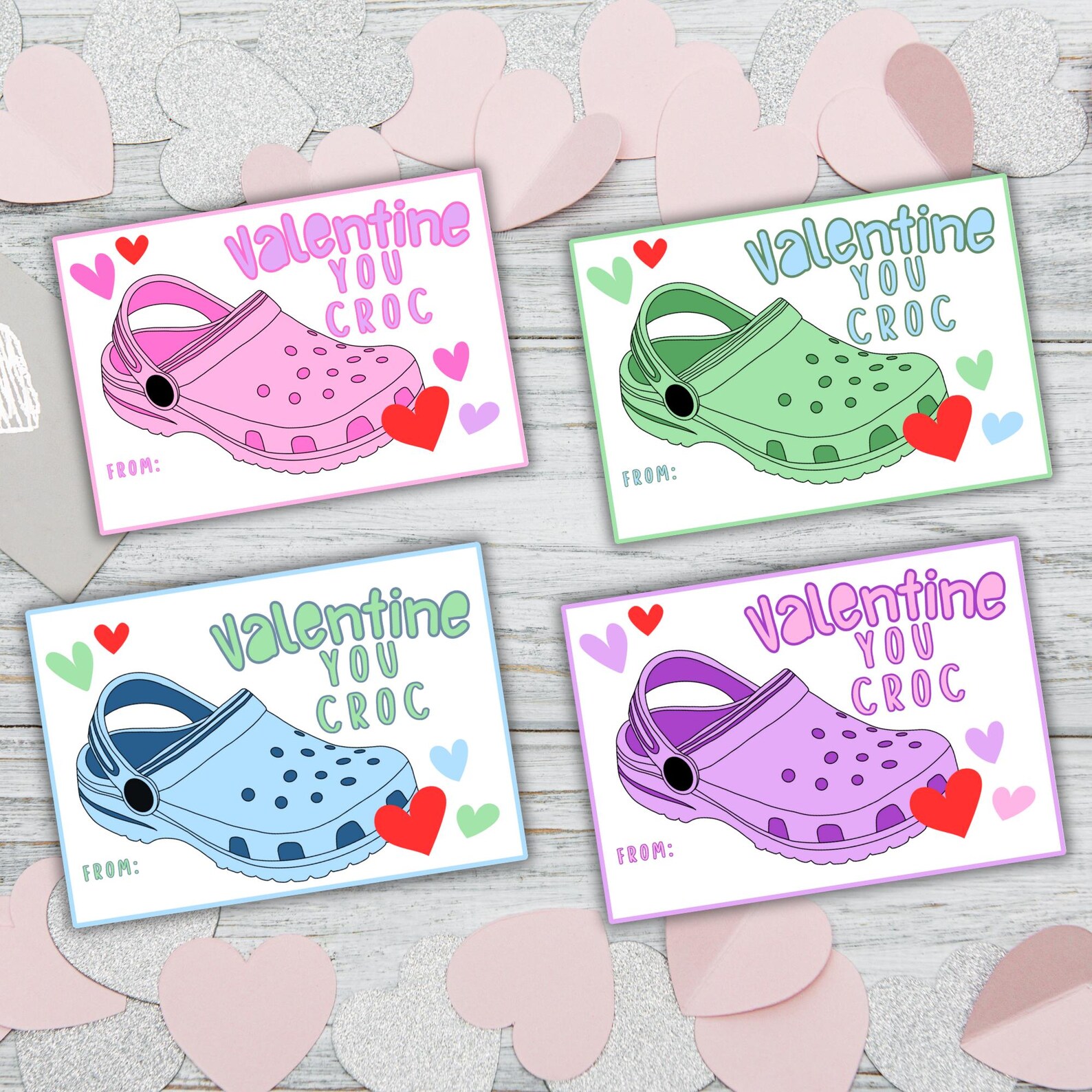 Croc Charm Valentine Card, Valentines Card, Valentines Day, Printable ...