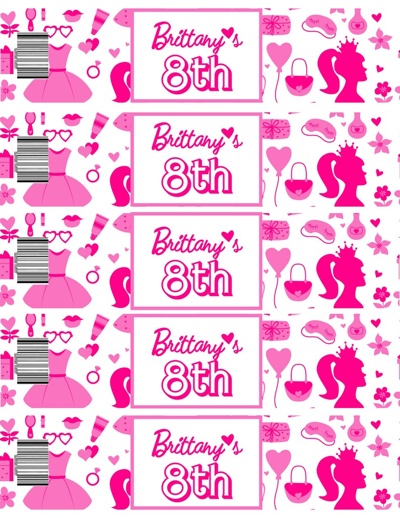 Barbie Birthday Water Bottle Labels | Editable Pink Party Drink Wraps ...