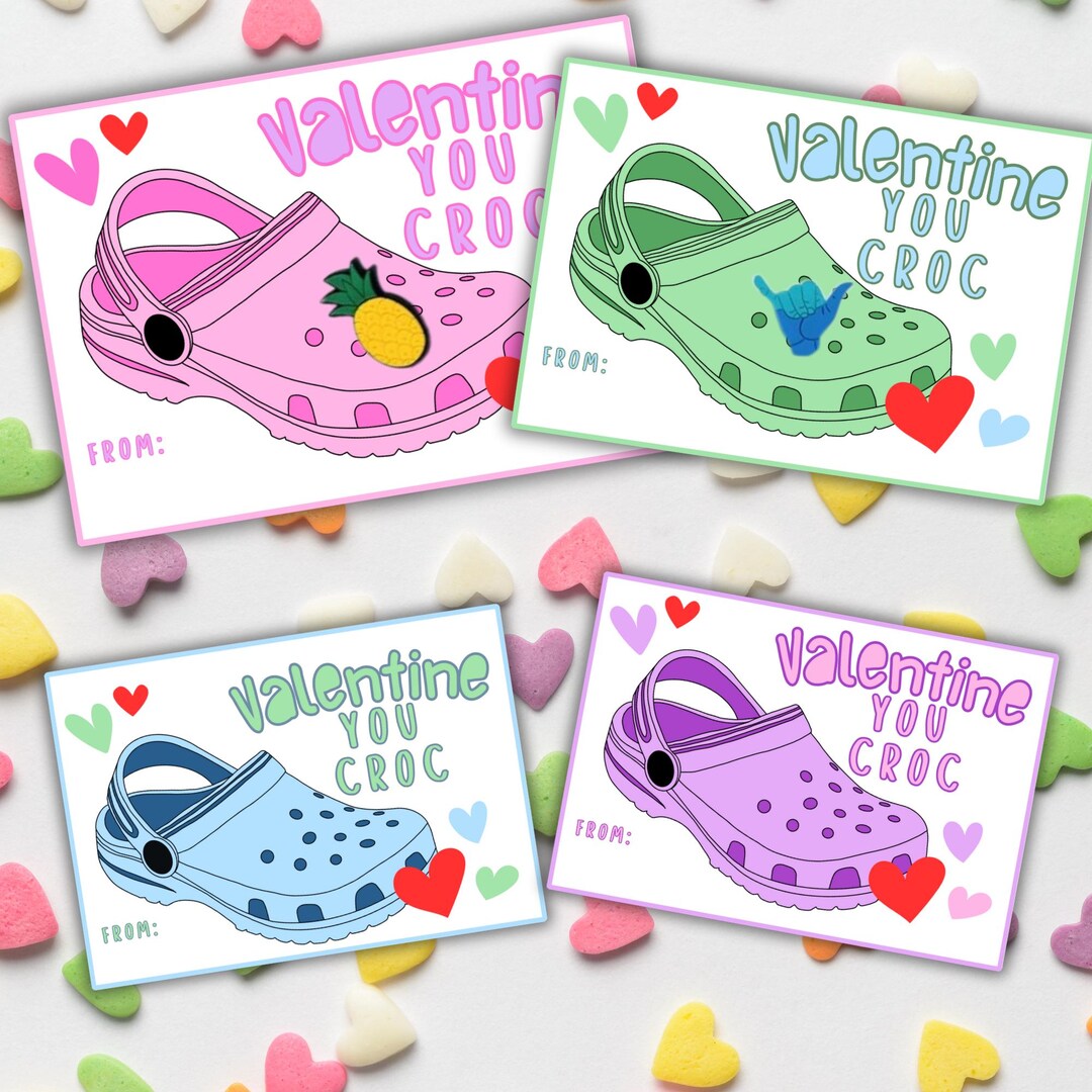 Croc Charm Valentine Card, Valentines Card, Valentines Day, Printable ...
