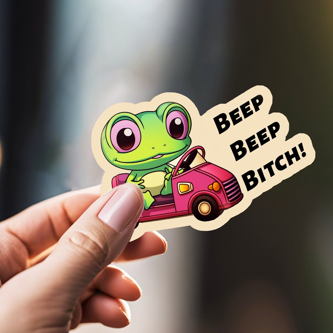 Beep Beep Bitch Frog in Car Sticker, Car Traffic Sticker, Cute Frog ...