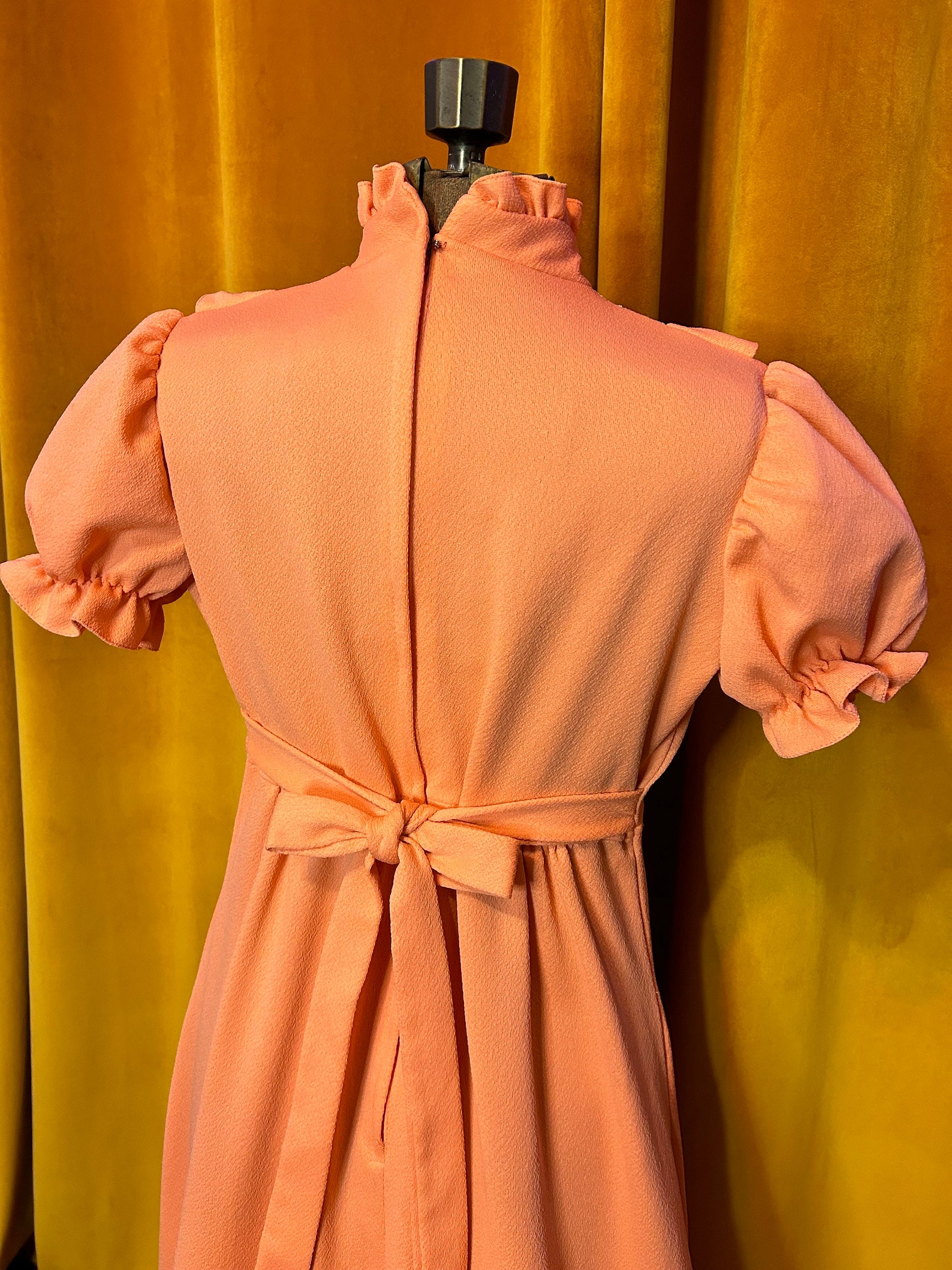 Vintage 60s 70s Peach Prairie Dress Short Sleeve Floor Length Puff ...