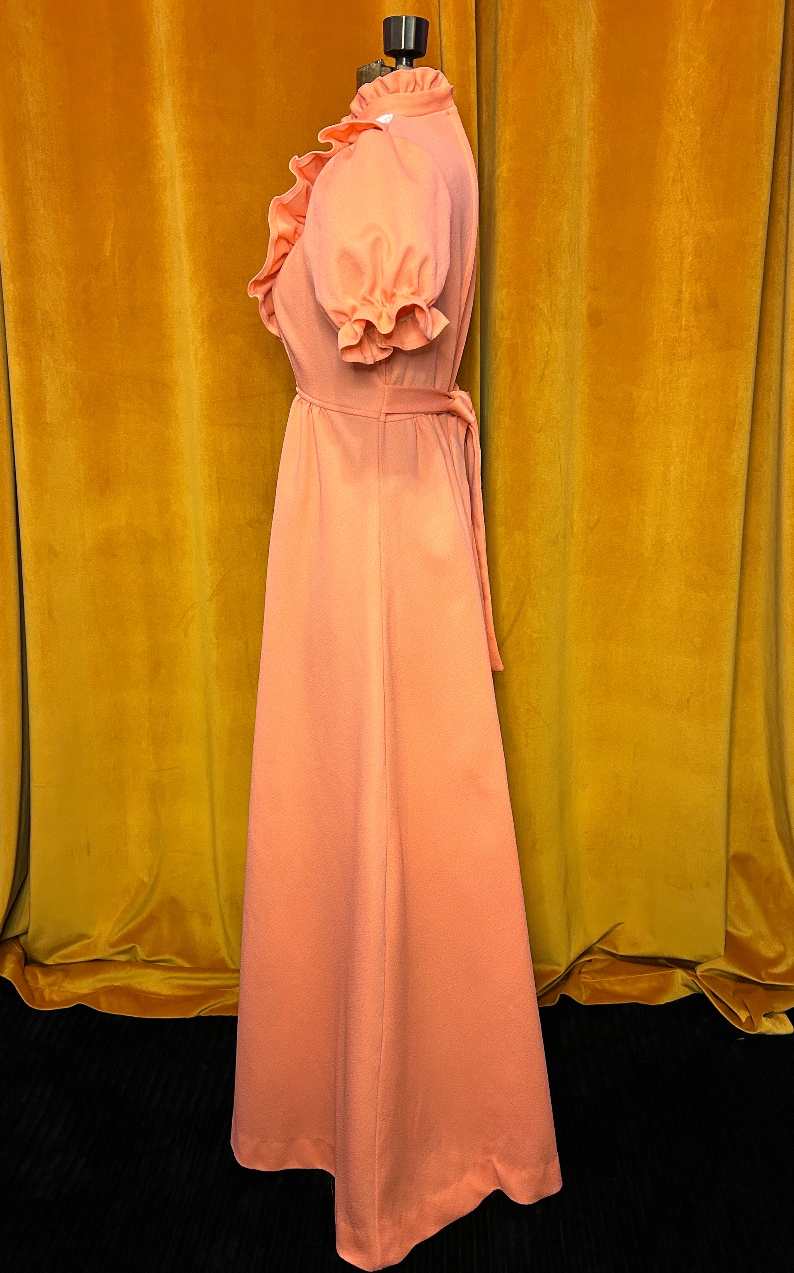 Vintage 60s 70s Peach Prairie Dress Short Sleeve Floor Length Puff ...