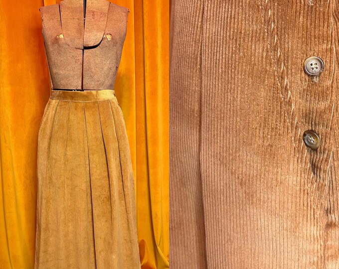 Vintage 70s Skirt Light Brown Camel Beige Corduroy Pleated Skirt With ...
