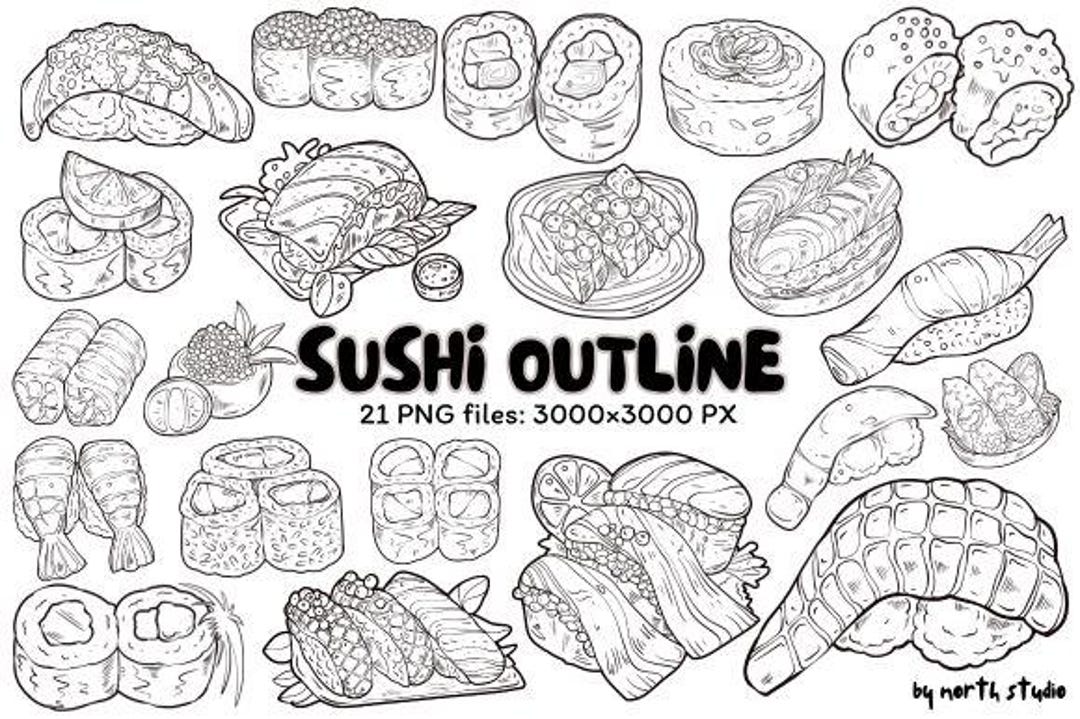 Sushi Outline Clip Art & PNG Files - Etsy