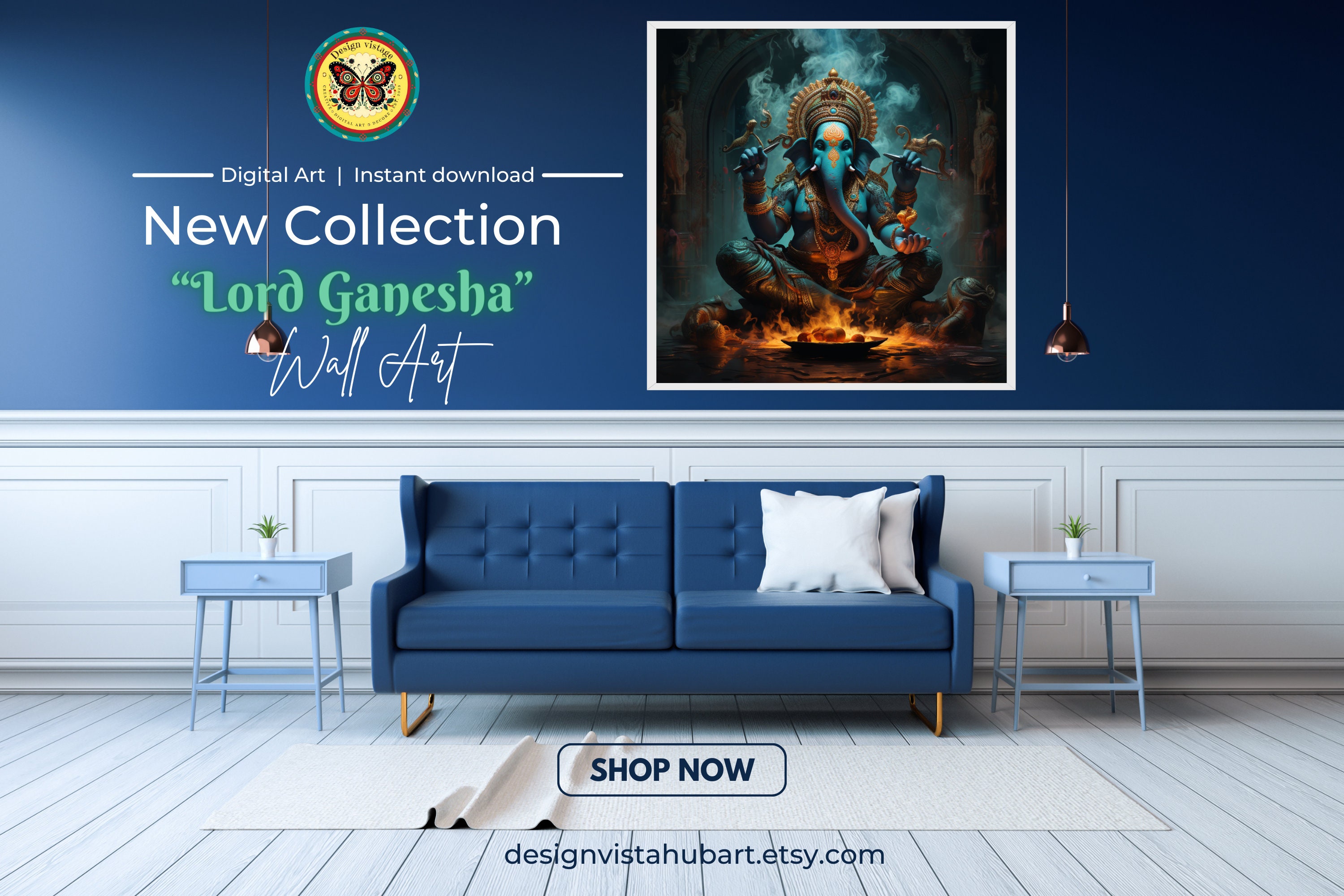 Printable Lord Ganesha Bule & Green Color Full Body Elephant-headed God ...