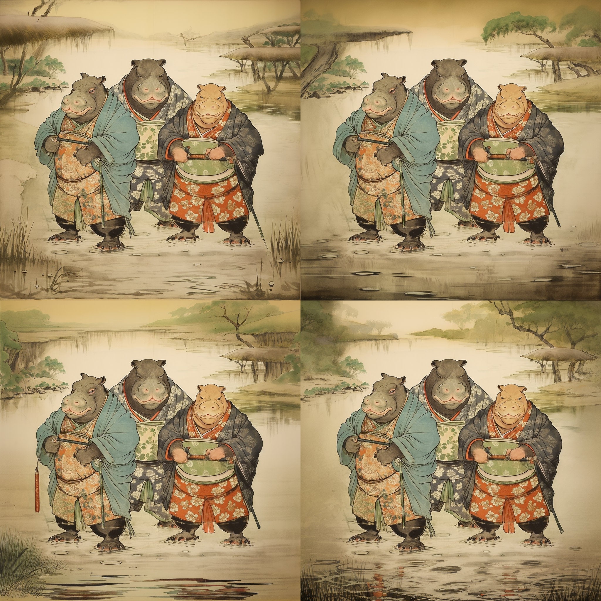 Japanese Hippopotamus Kimono Ukiyoe - Etsy