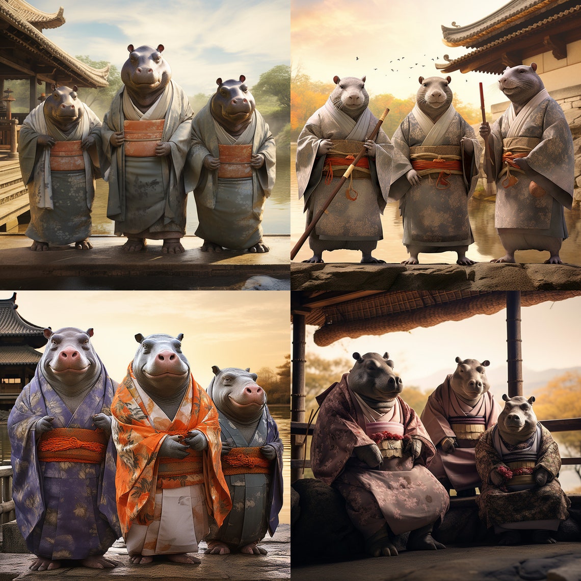 Japanese Hippopotamus Kimono Ukiyoe - Etsy