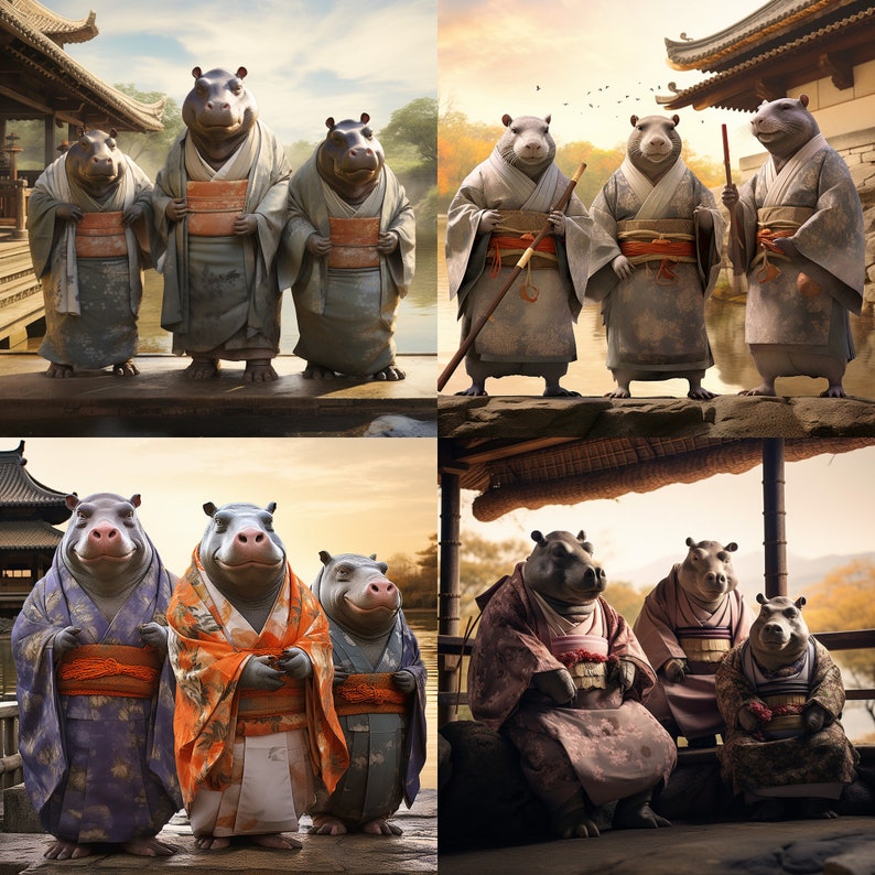 Japanese Hippopotamus Kimono Ukiyoe - Etsy