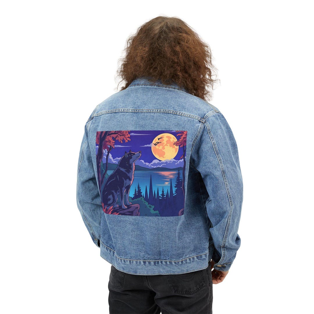 Howling Wolf Moon Denim Jacket | Night Forest Moonlight Back Patch - Etsy
