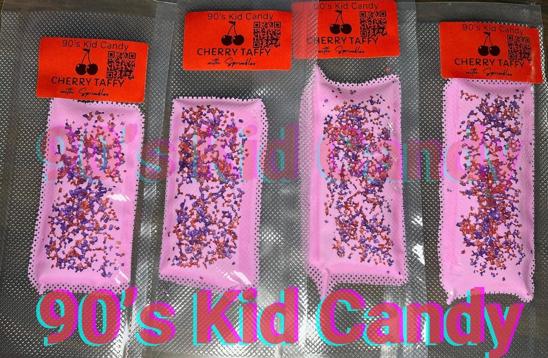 Cherry Taffy With Sprinkles Mini Bars Nostalgic Candy 4 Pack - Etsy