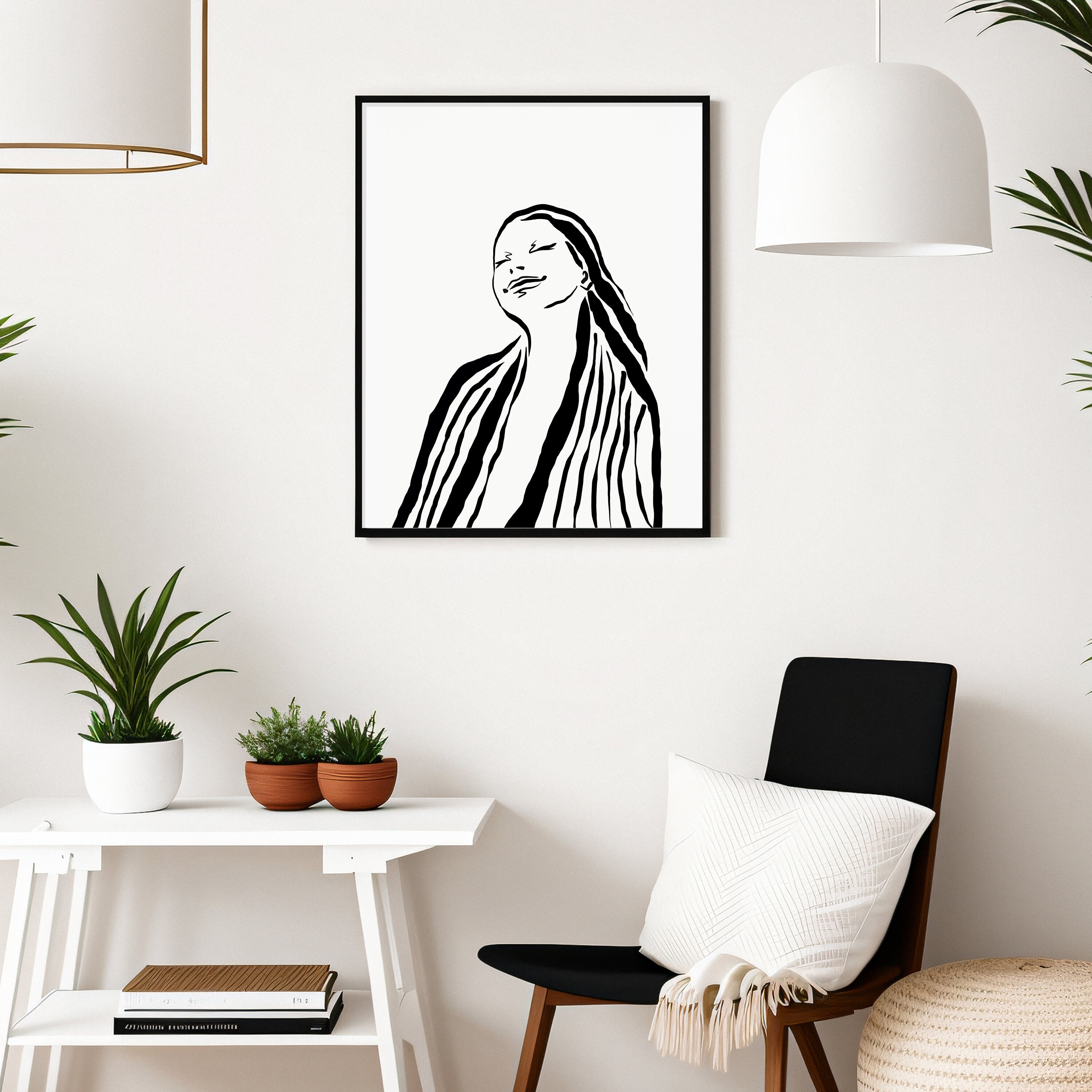 Dreamer Woman Line Art Print Lady Female Abstract Patterned Simple ...