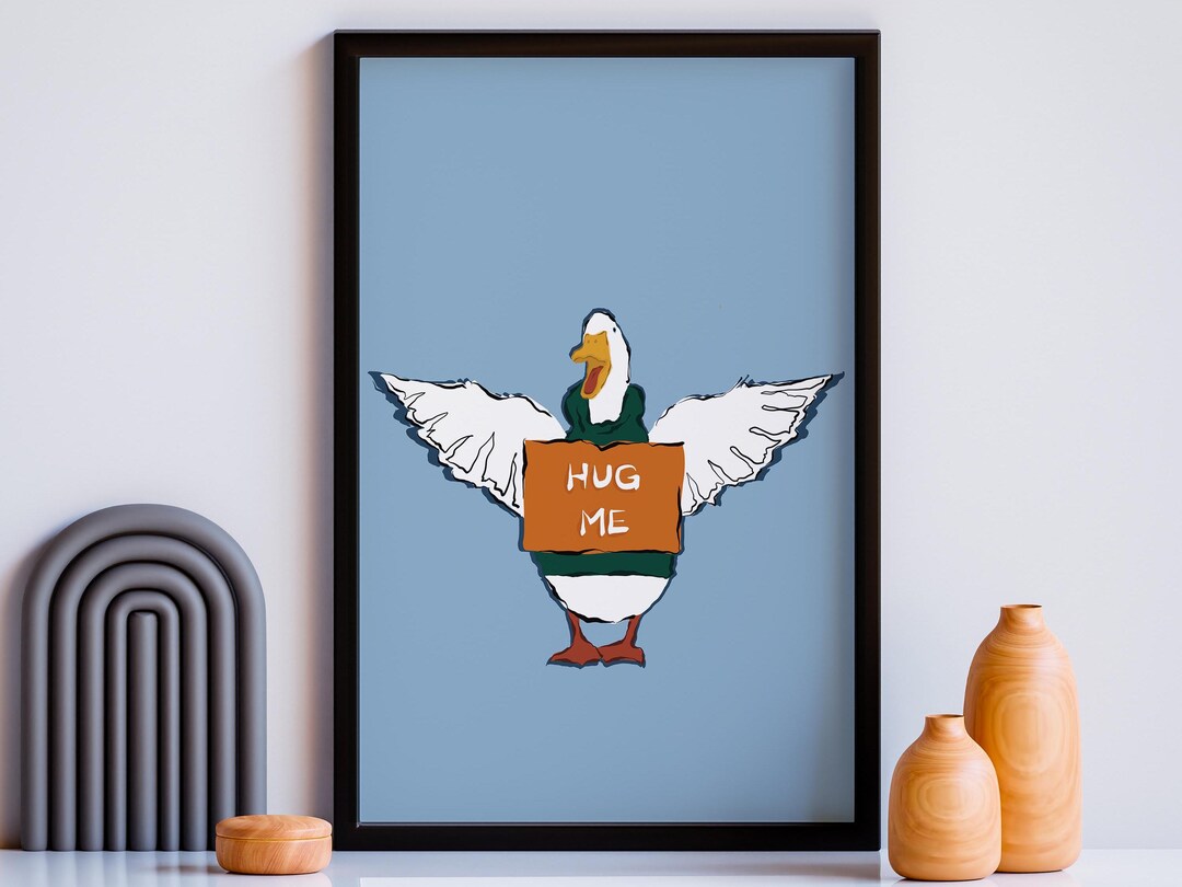 Ducks Hug Me Line Art , Cute Goose Poster, Blue Nursery Room Decor ...
