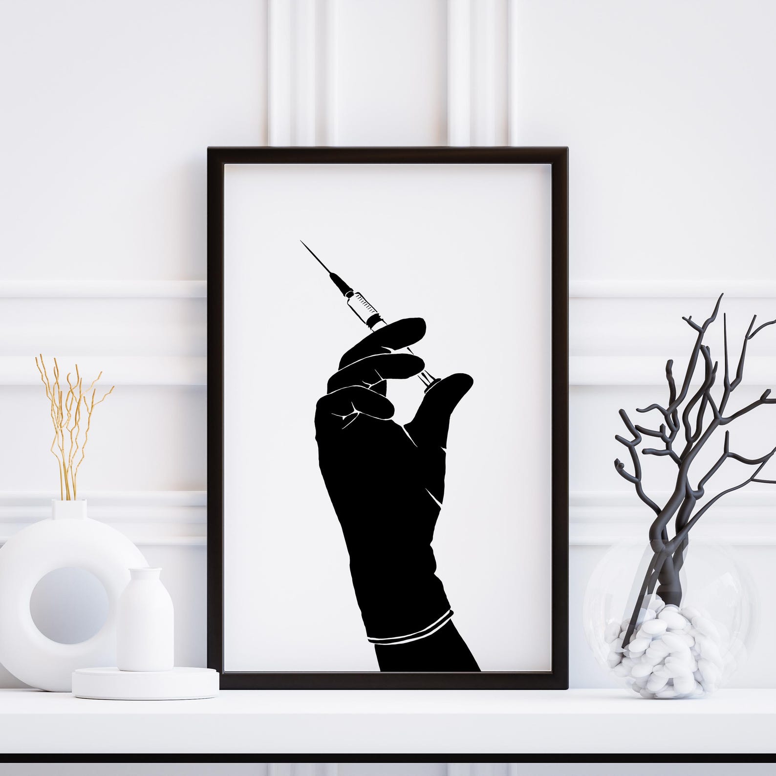 Syringe Line Art Printable Digital Injection Poster Black Office Wall ...