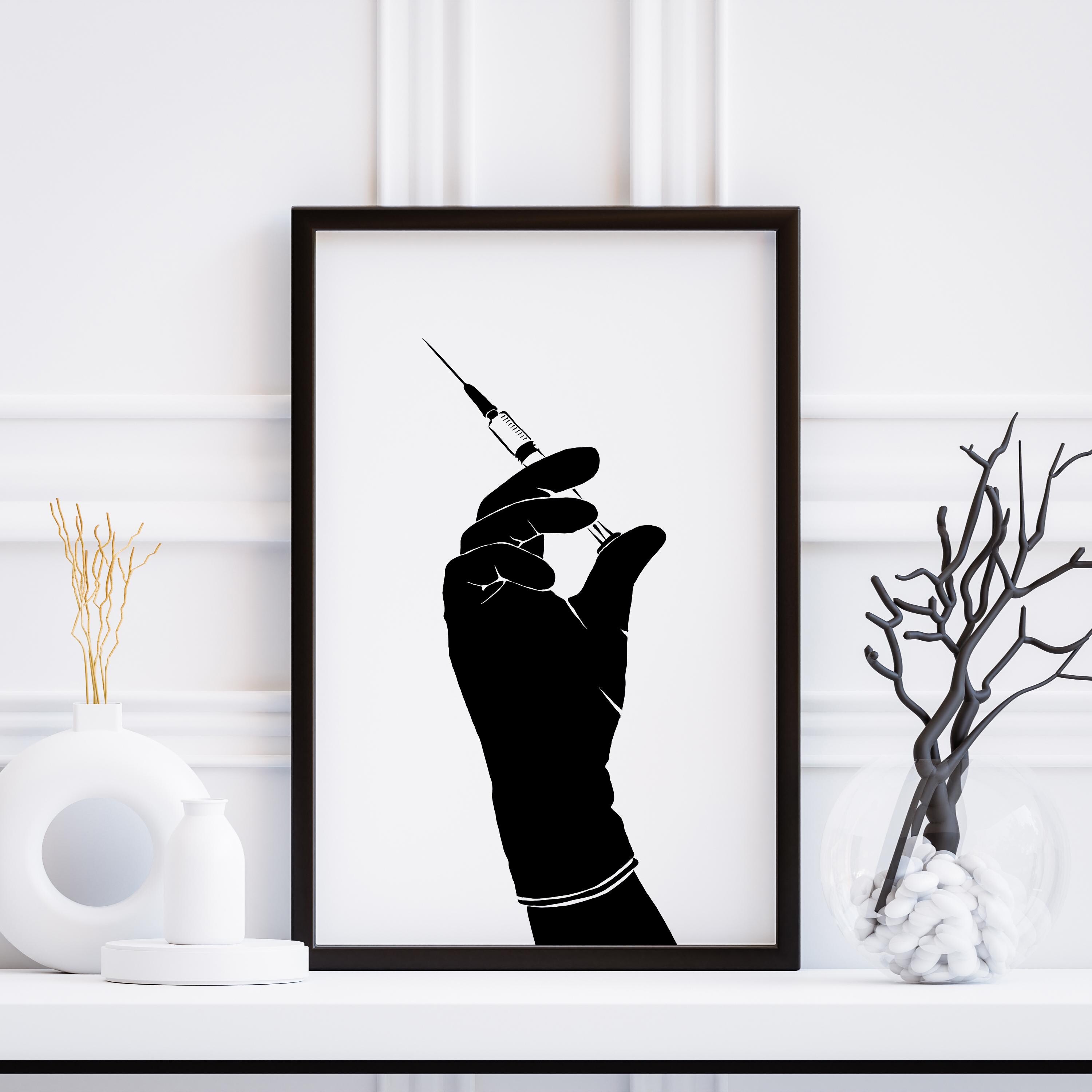Syringe Line Art Printable Digital Injection Poster Black Office Wall ...