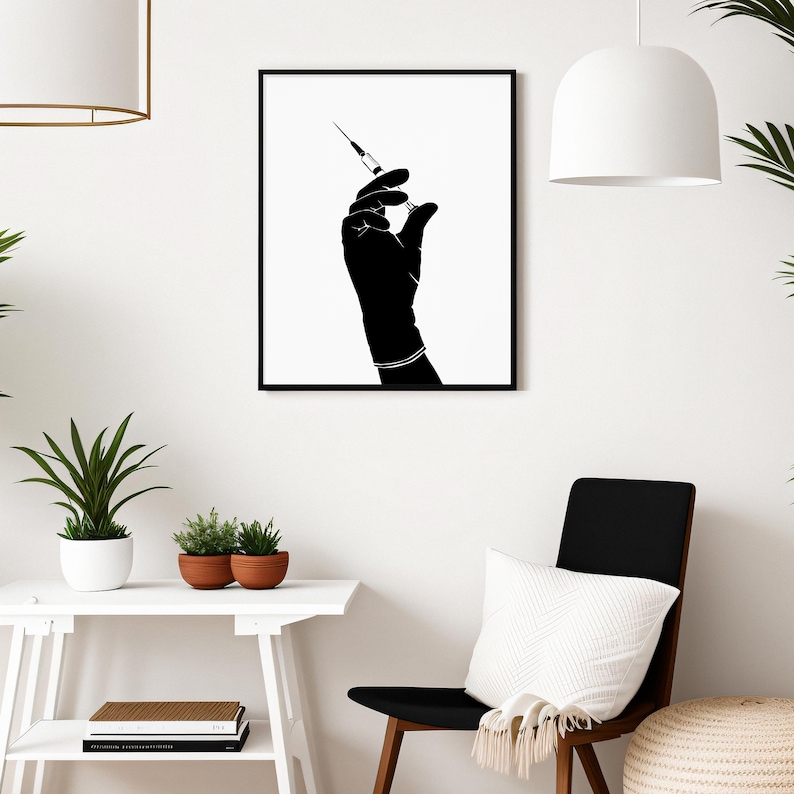 Syringe Line Art Printable Digital Injection Poster Black Office Wall ...