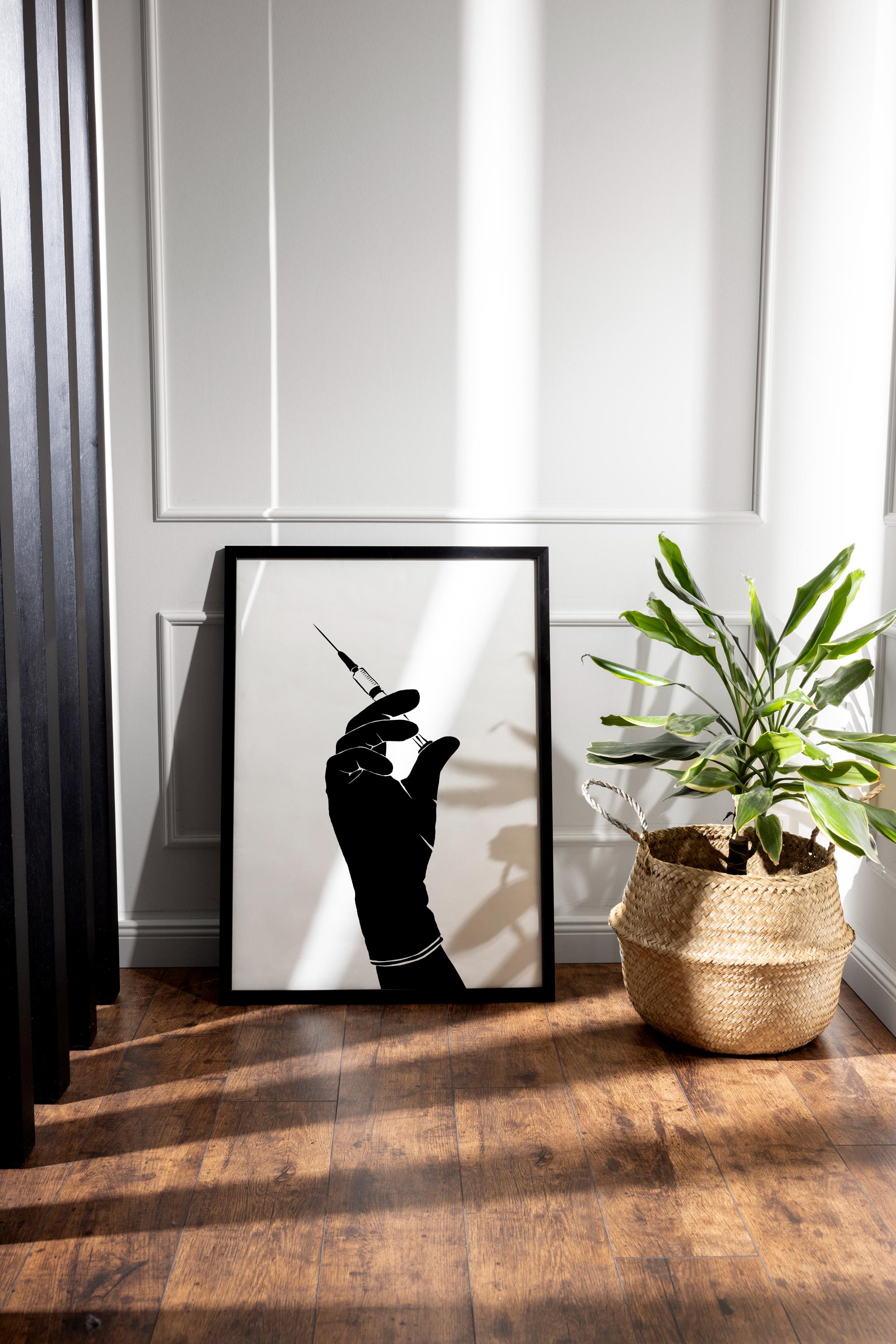 Syringe Line Art Printable Digital Injection Poster Black Office Wall ...