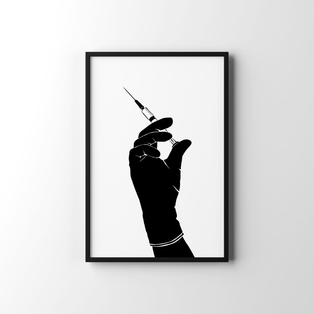 Syringe Line Art Printable Digital Injection Poster Black Office Wall ...