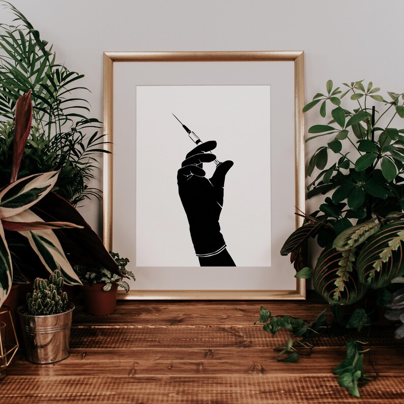 Syringe Line Art Printable Digital Injection Poster Black Office Wall ...
