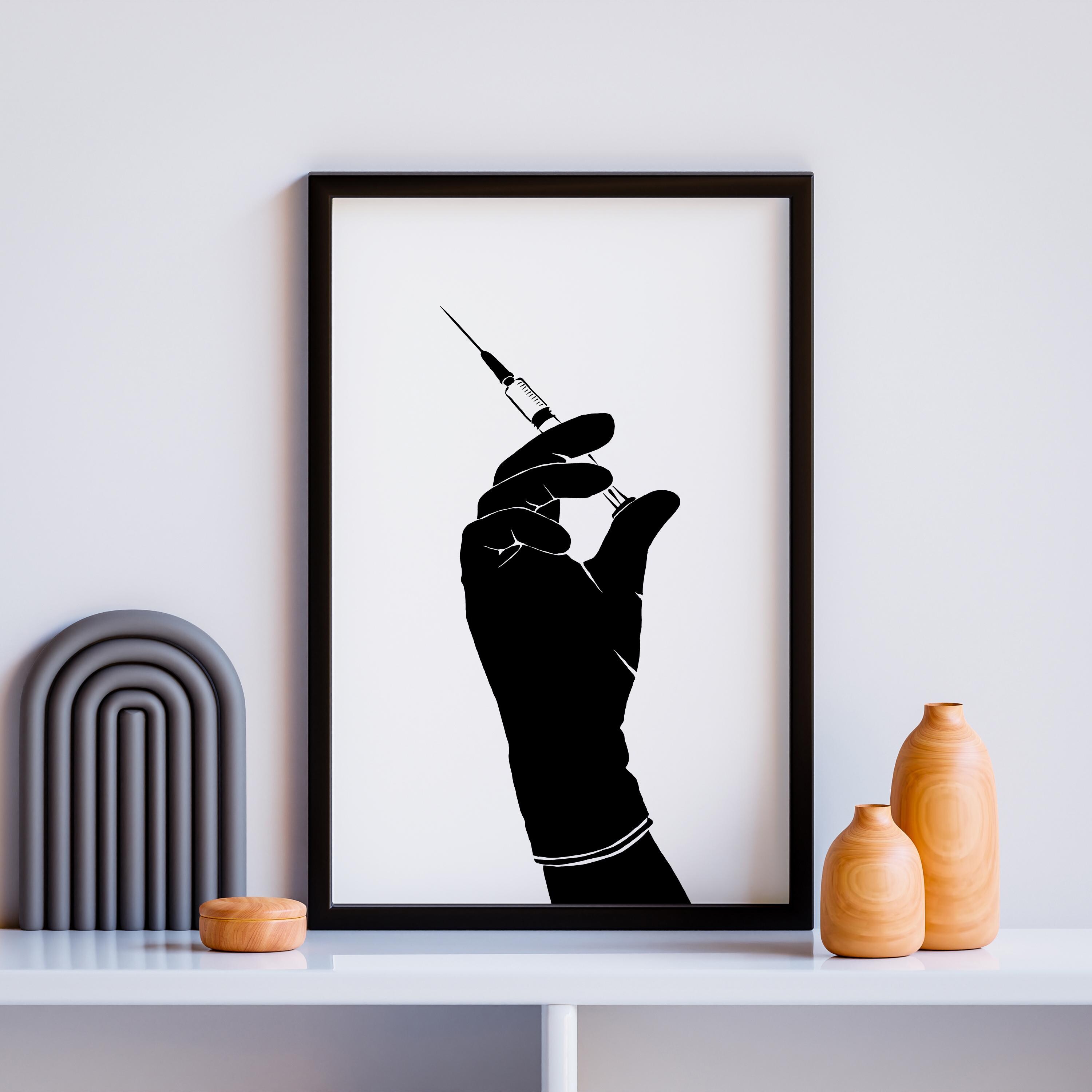 Syringe Line Art Printable Digital Injection Poster Black Office Wall ...