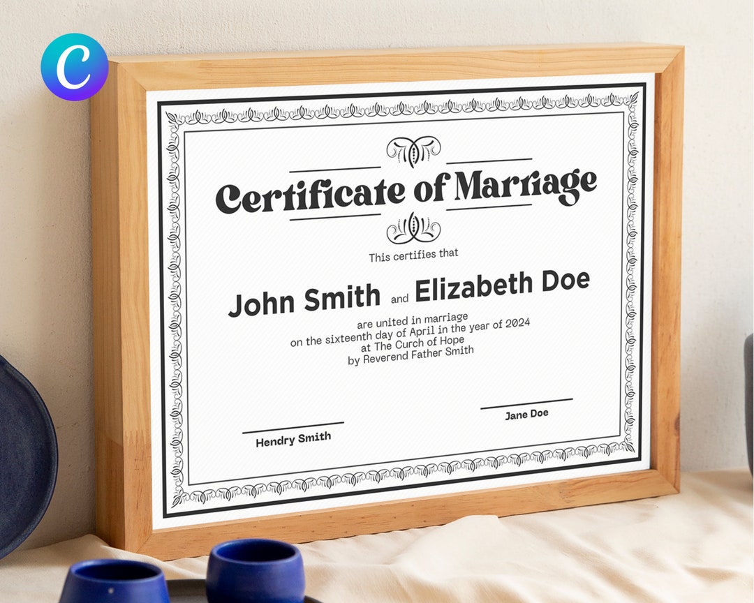 Editable Canva Template,marriage Certificate Template, Printable ...