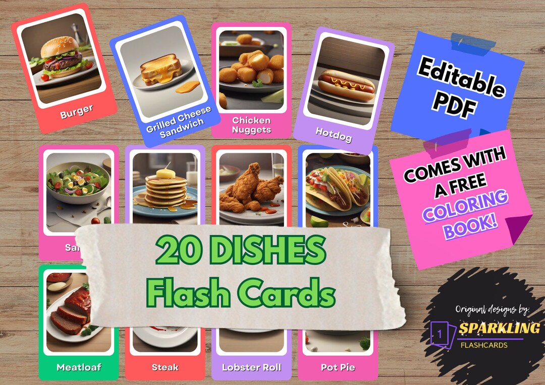 Educational Toy: 20 REALISTIC DISHES Flashcards for Montessori Learning ...