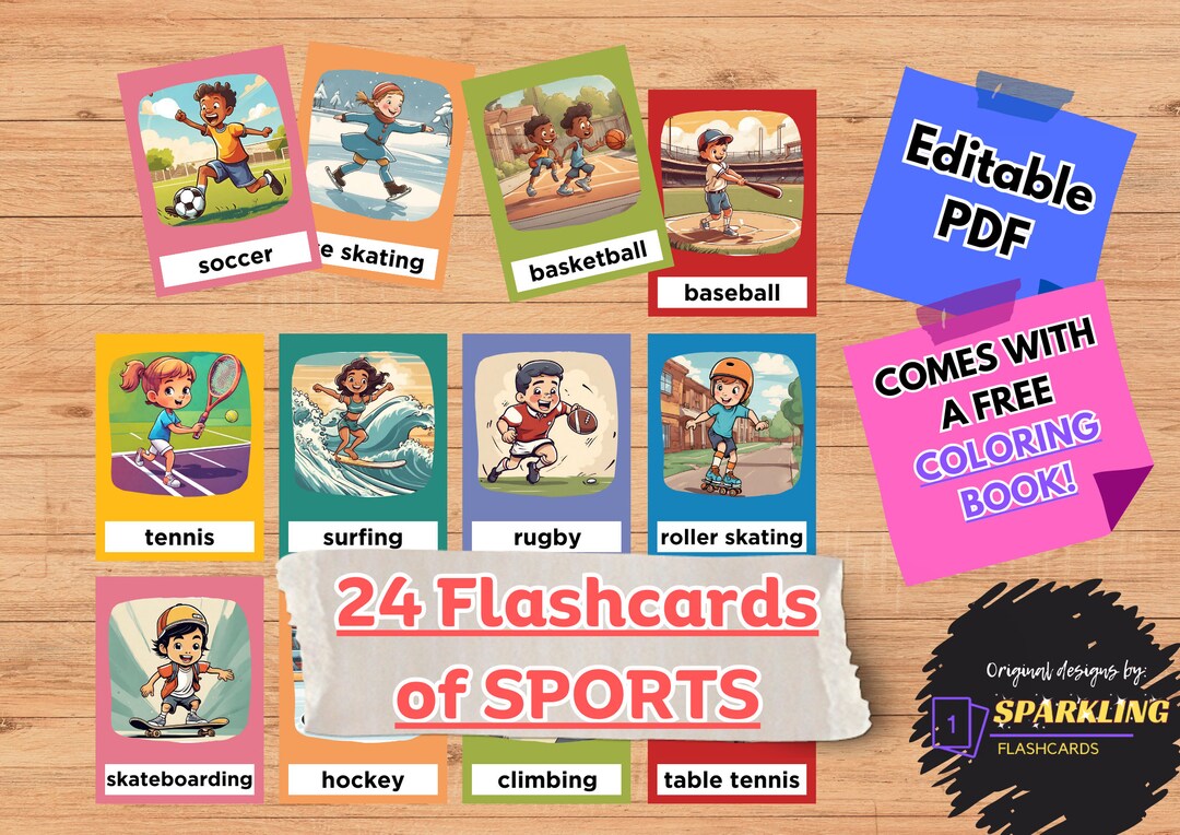 SPORTS and KIDS Flashcards 24 Montessori Cards Flash Cards ...