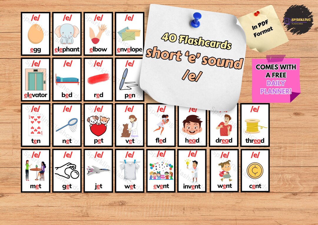 40 PHONICS FLASHCARDS of the Short 'e' Ipa /e/ Sound. for Homeschooling ...