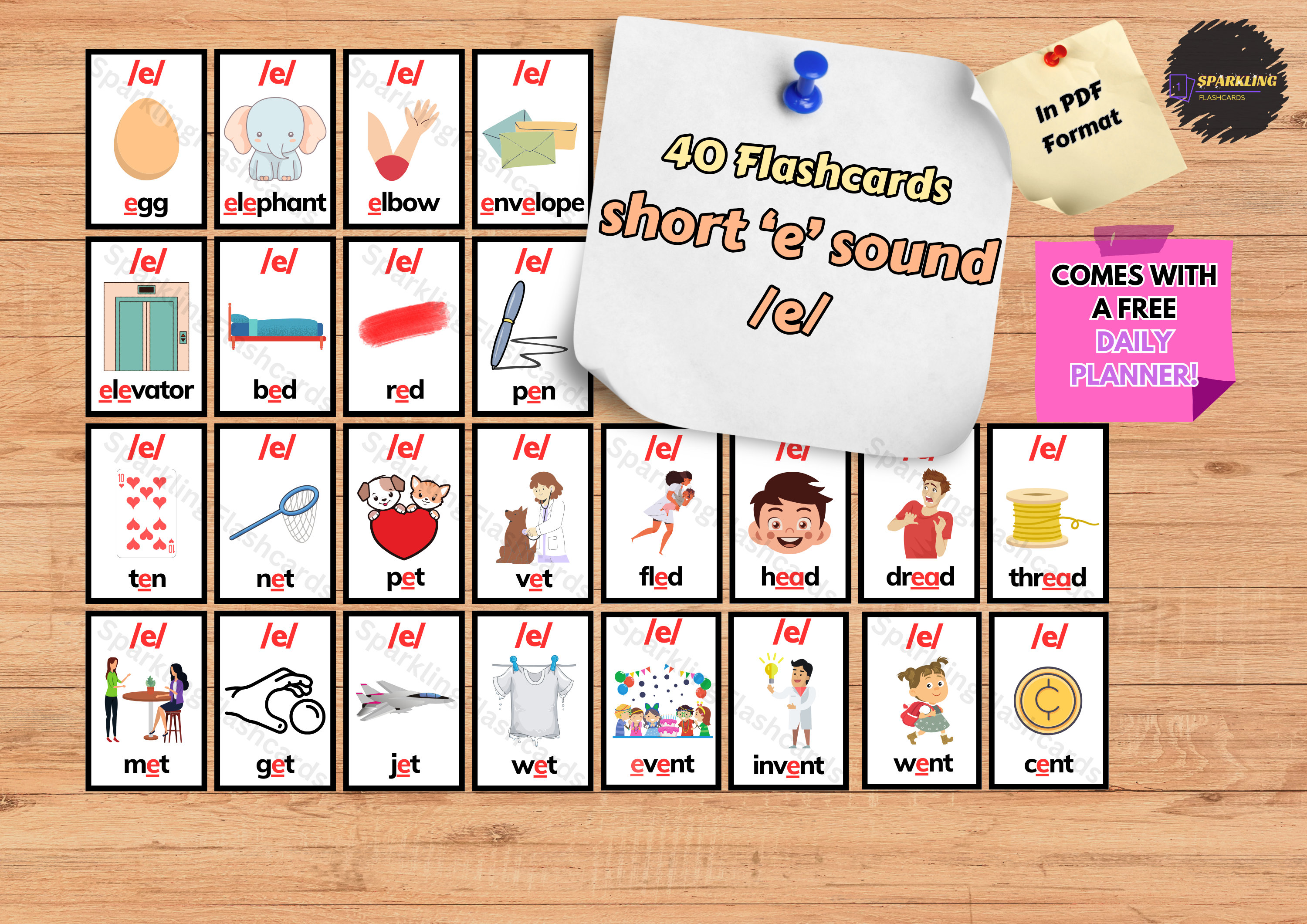40 PHONICS FLASHCARDS of the Short 'e' Ipa /e/ Sound. for Homeschooling ...