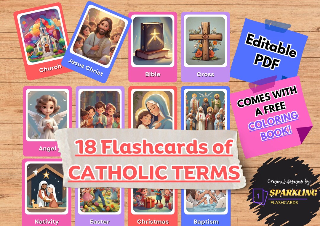 CATHOLIC TERMS Flashcards for Kids 18 Montessori Cards - Etsy