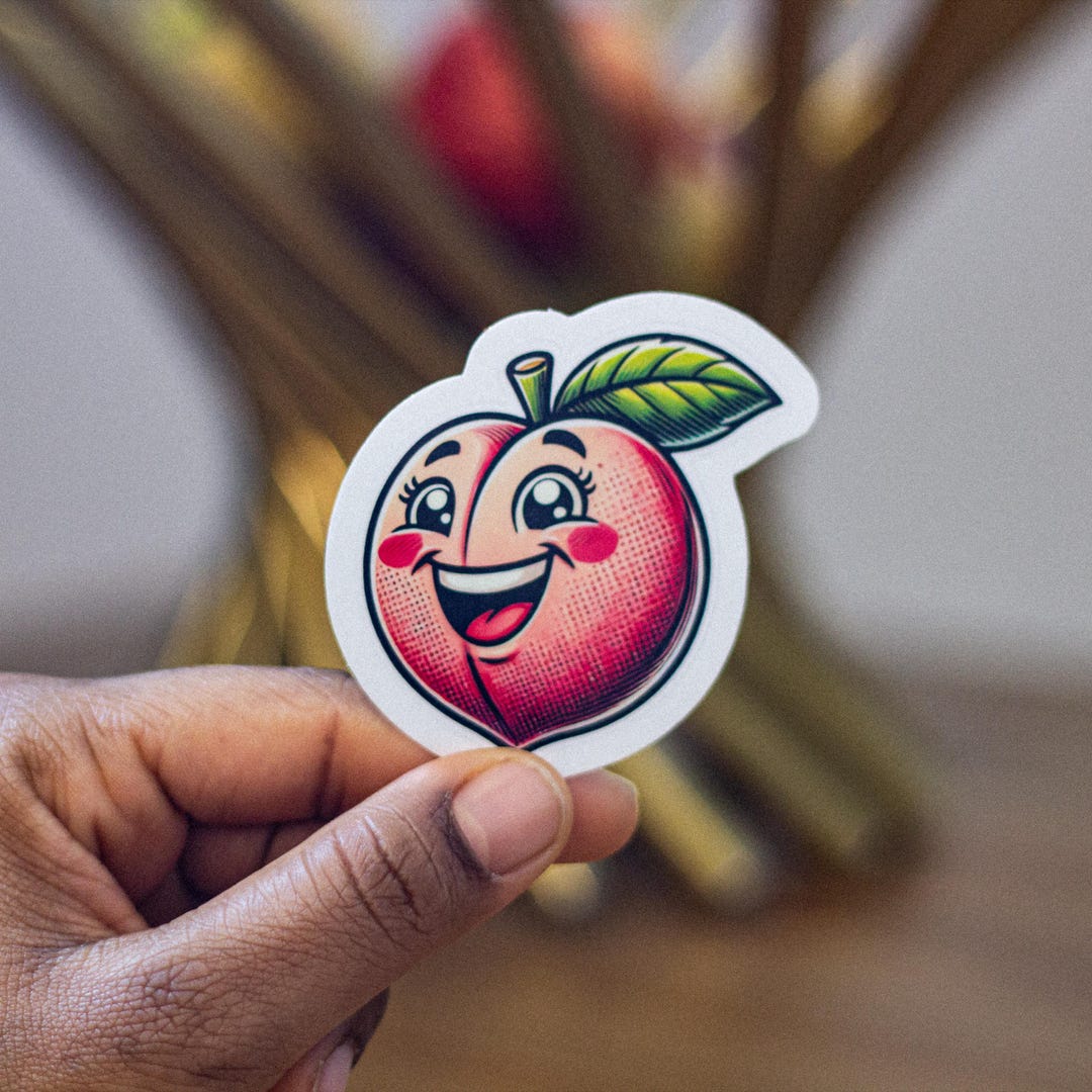 Funny Peach Cartoon Sticker – Cute and Quirky Peach Vinyl Sticker for ...