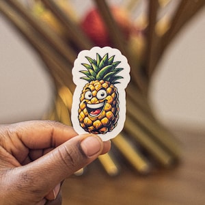 Fun Pineapple Cartoon Sticker – Cute and Quirky Pineapple Vinyl Sticker ...
