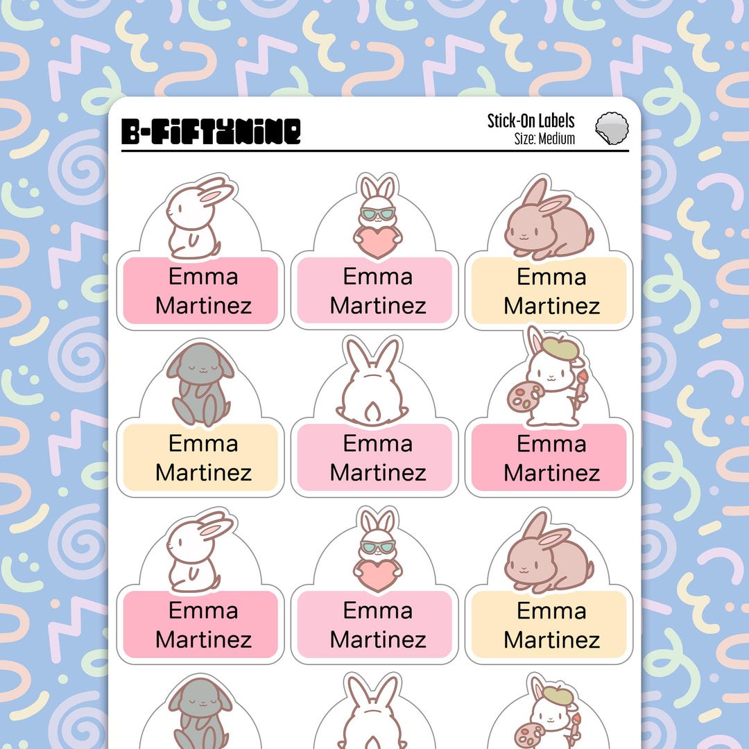 Custom Rabbit Name Tags – Waterproof Vinyl Stickers for Kids' School ...