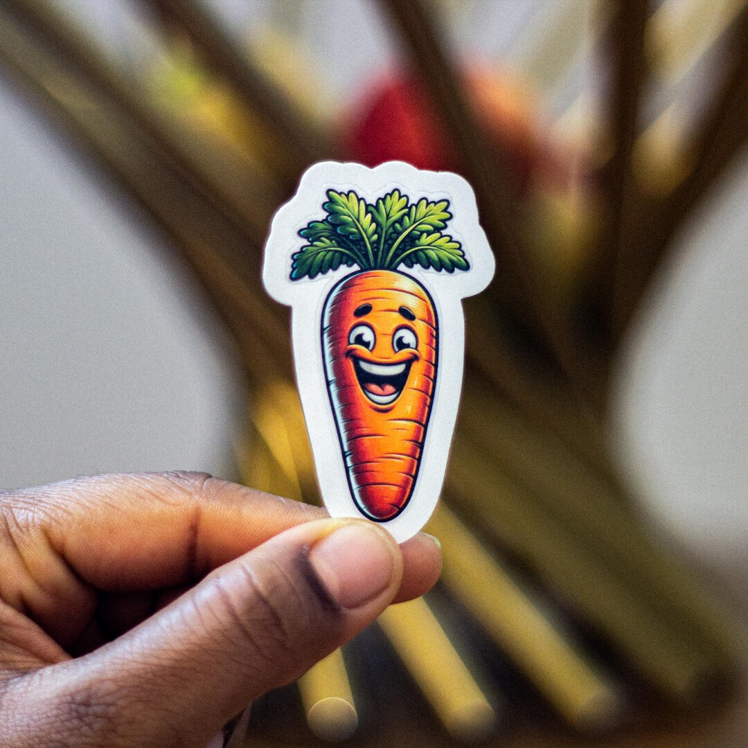 Funny Carrot Cartoon Sticker – Cute and Quirky Carrot Vinyl Sticker for ...