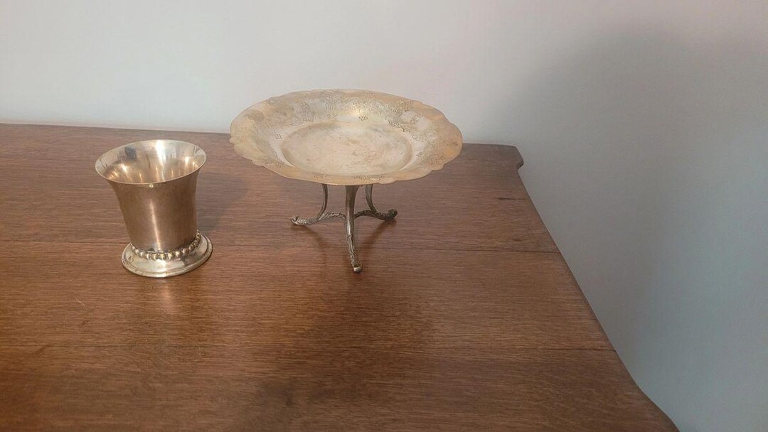 Antique Indian Silverplate Dish With Ornate Stand & Matching Cup - Etsy