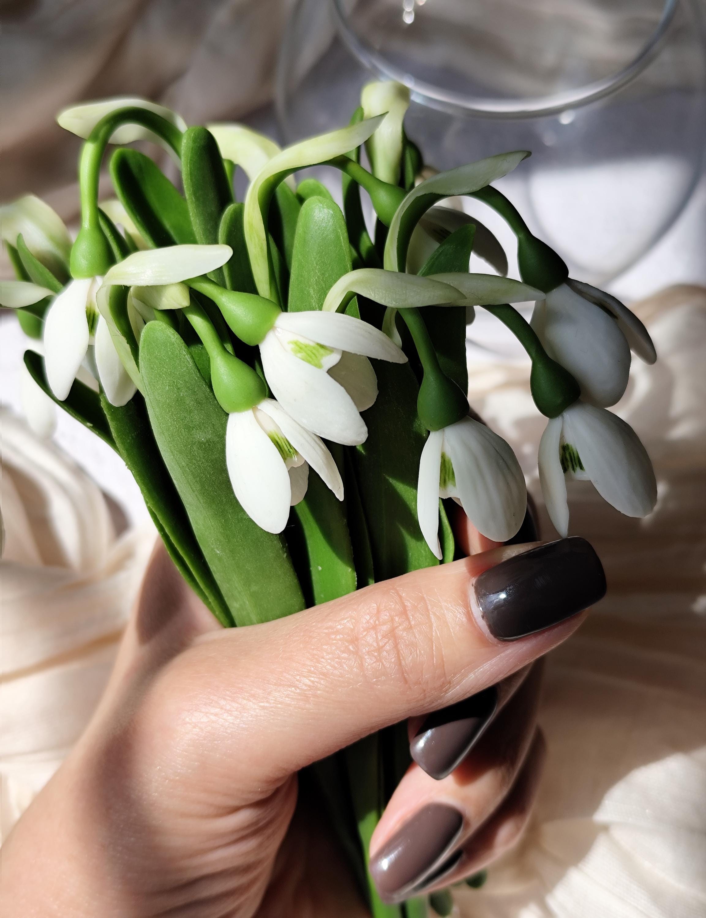 Snowdrop, Cold Porcelain Flower, Botanical Sculpture Snowdrops for Gift ...