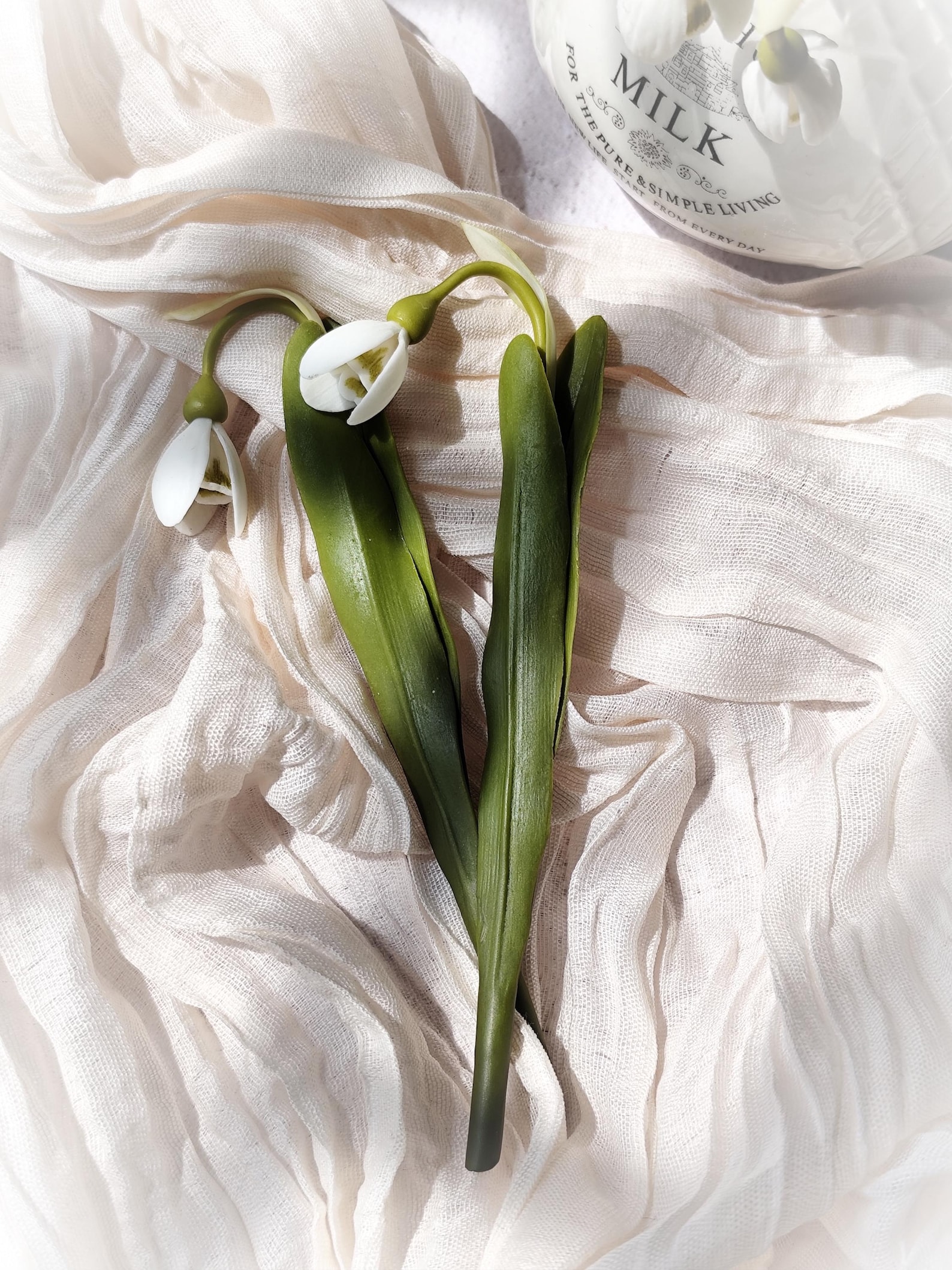 Snowdrop, Cold Porcelain Flower, Botanical Sculpture Snowdrops for Gift ...