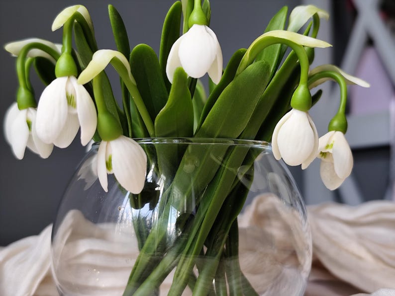 Snowdrop, Cold Porcelain Flower, Botanical Sculpture Snowdrops for Gift ...