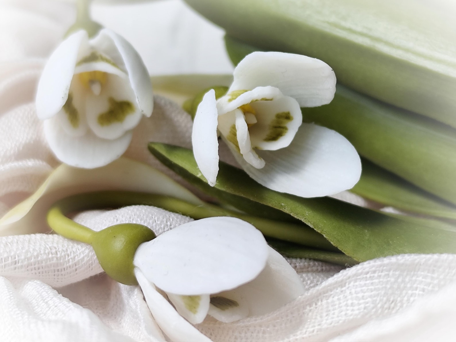 Snowdrop, Cold Porcelain Flower, Botanical Sculpture Snowdrops for Gift ...