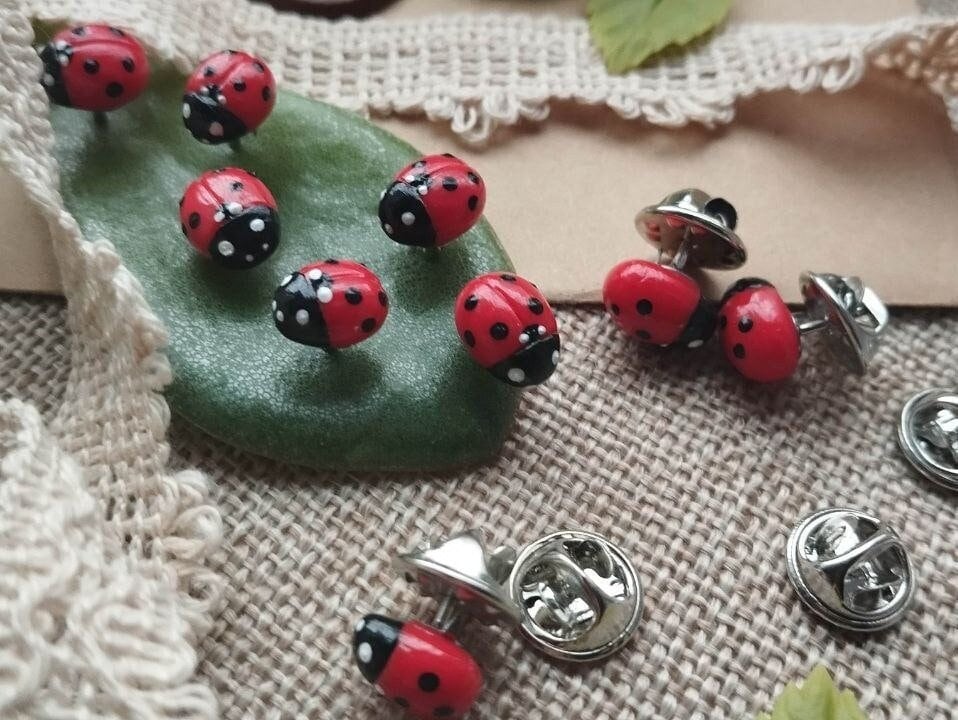 Ladybug Pin, Ladybug Miniature Brooch, Realistic Ladybird, Clay Ladybug ...