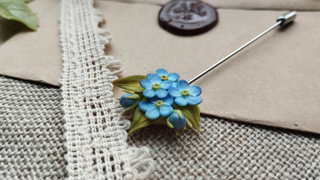 Forget-me-not Pin, Brooch Forget-me-not, Polymer Clay Flower, Blue ...
