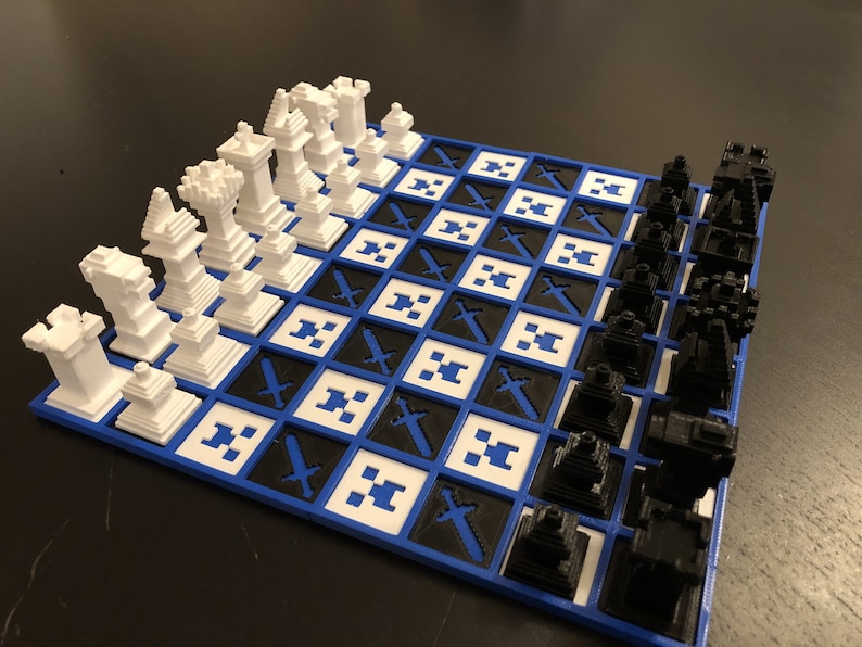 3D Minecraft Chess Set With Box STL File, 3D Minecraft Chess Set, Minecraft Chess Box, Minecraft ...