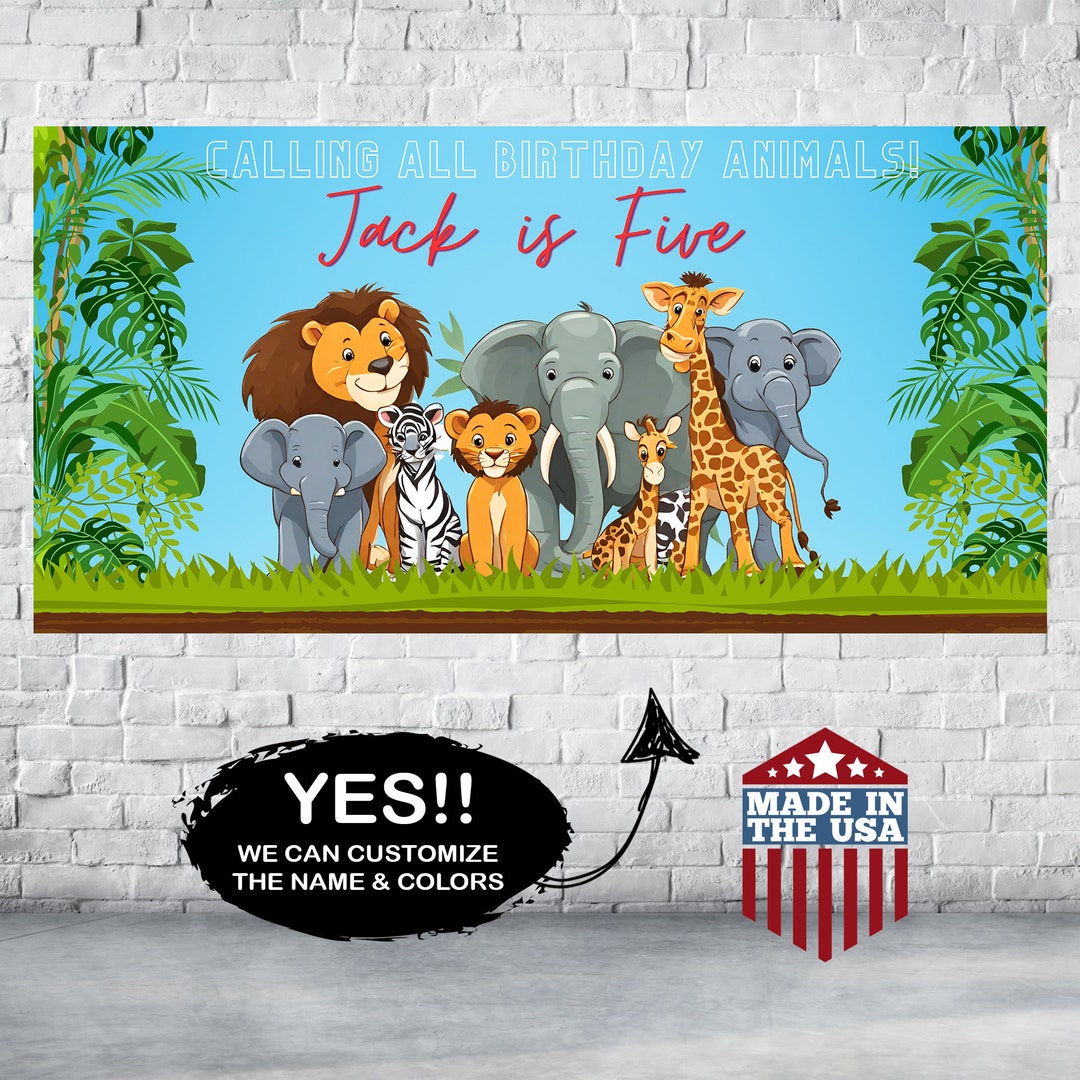 Personalized Wild Animal Theme Birthday Banner Custom Celebration Decor ...