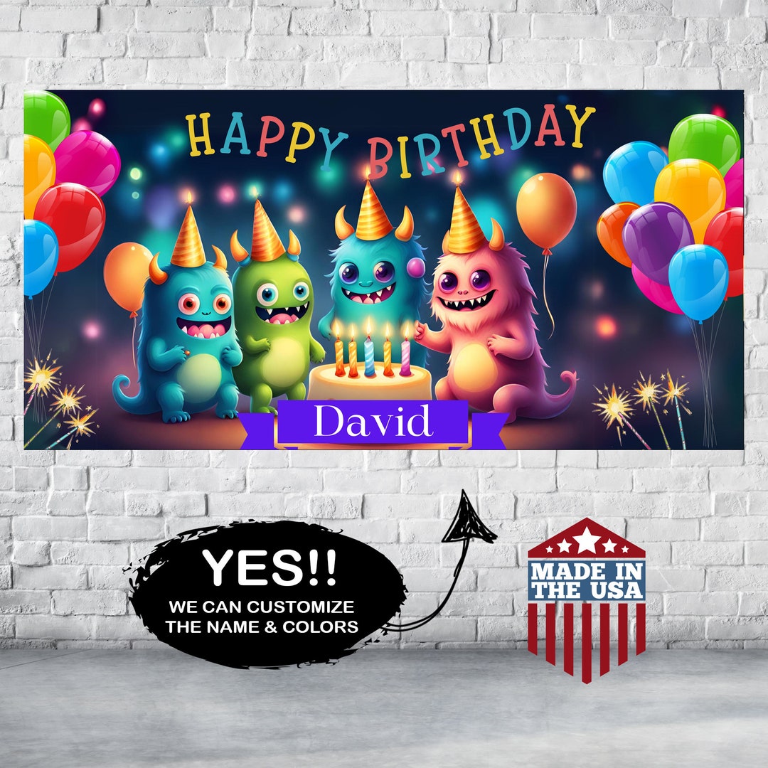 Personalized Cute Little Monster Theme Birthday Banner - Customizable ...