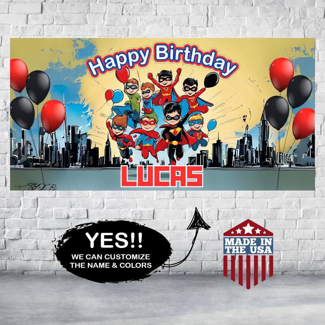 Personalized Superhero Birthday Banner - Customizable, Vibrant Colors ...