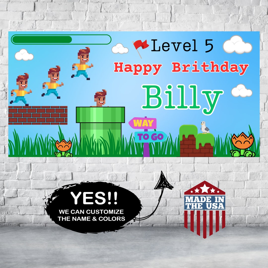 Customizable Retro Game-inspired Happy Birthday Banner for Boys of All ...