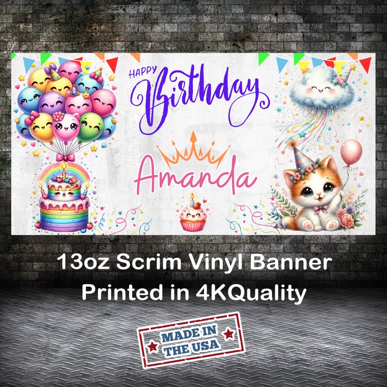 Customizable Clean Baby Cat Birthday Banner Celebrate Your Princess's ...