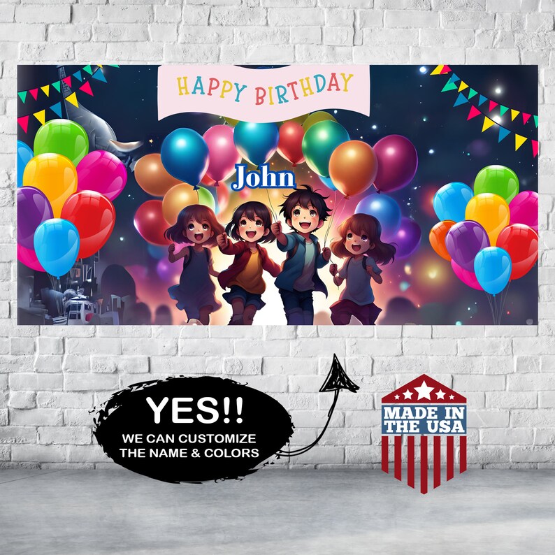 Personalized Anime Theme Birthday Banner - Vibrant Colors and Festive ...