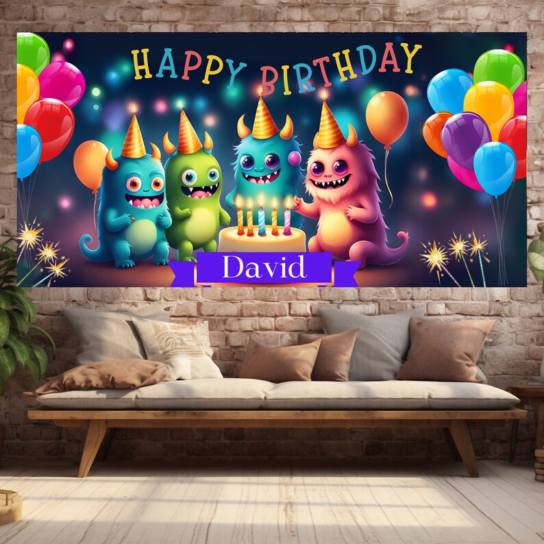 Personalized Cute Little Monster Theme Birthday Banner - Customizable ...